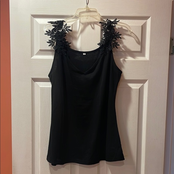 Tops | Elegant Black Sleeveless Top With Floral Detailing | Poshmark